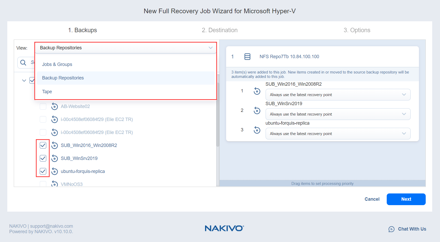 Recovery Job Wizard for Hyper-V: Backups Recovery Job Wizard for Hyper-V: Backups